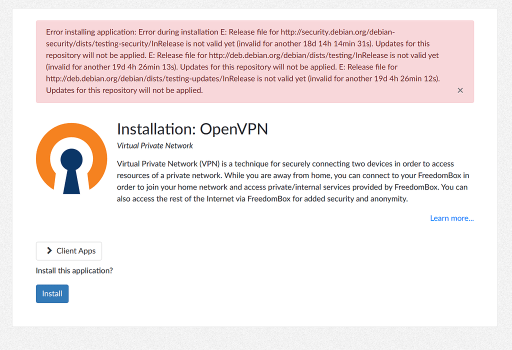 [SOLVED] Cannot install any app due to incorrect system time - Support - FreedomBox Forum